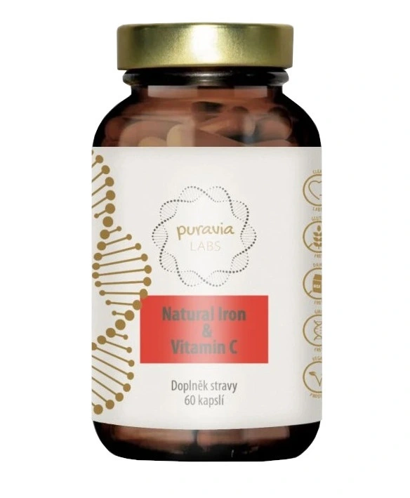 Prírodné železo + vitamín C (BIO Acerola) 60 cps PuraviaLabs